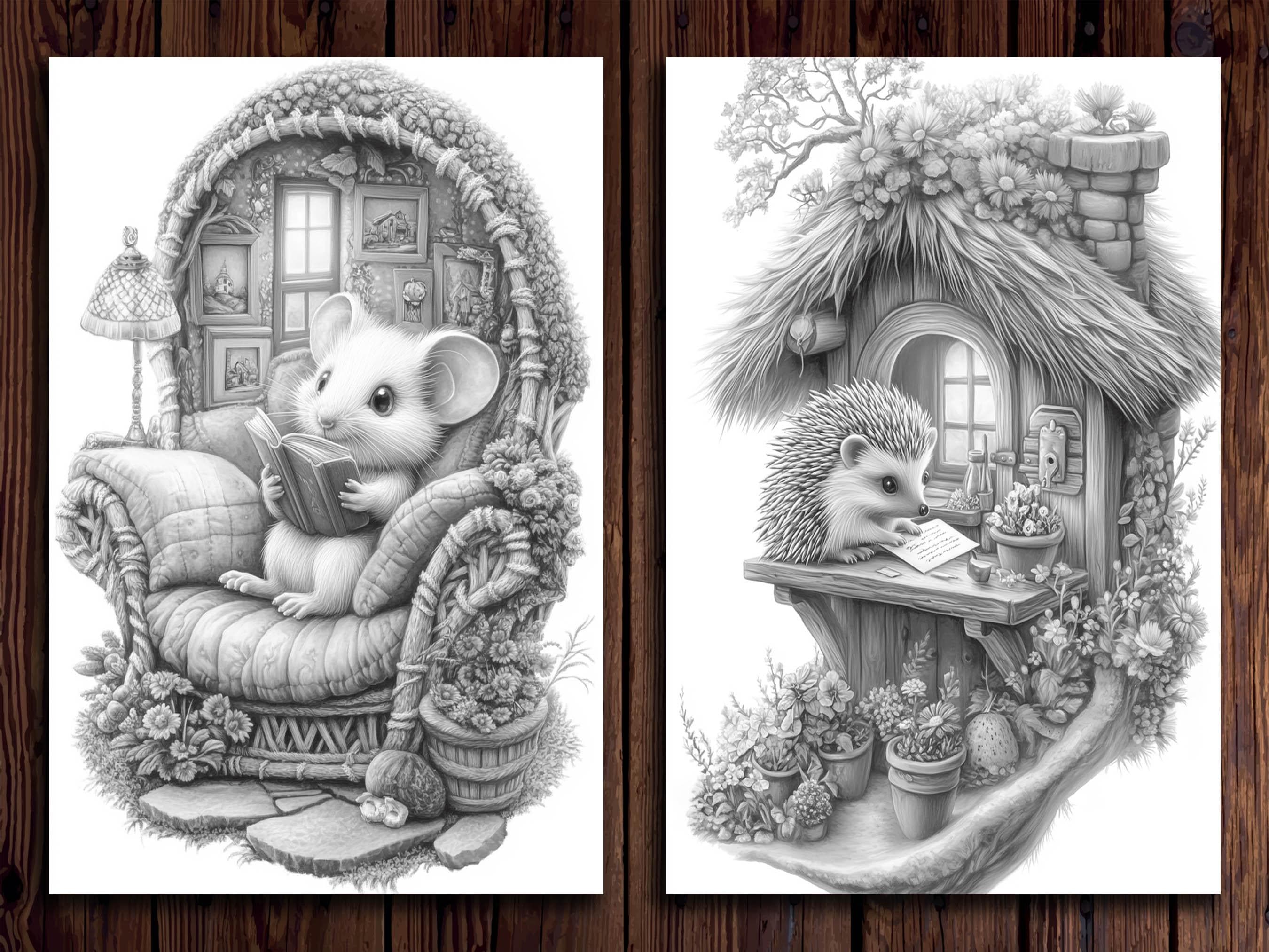 Animal Homes Coloring Pages, Whimsical Nature Scenes (PDF Pattern) - Etsy