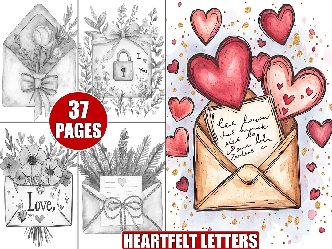 37 Printable Heartfelt Letters Coloring Pages in Grayscale for Adults ...