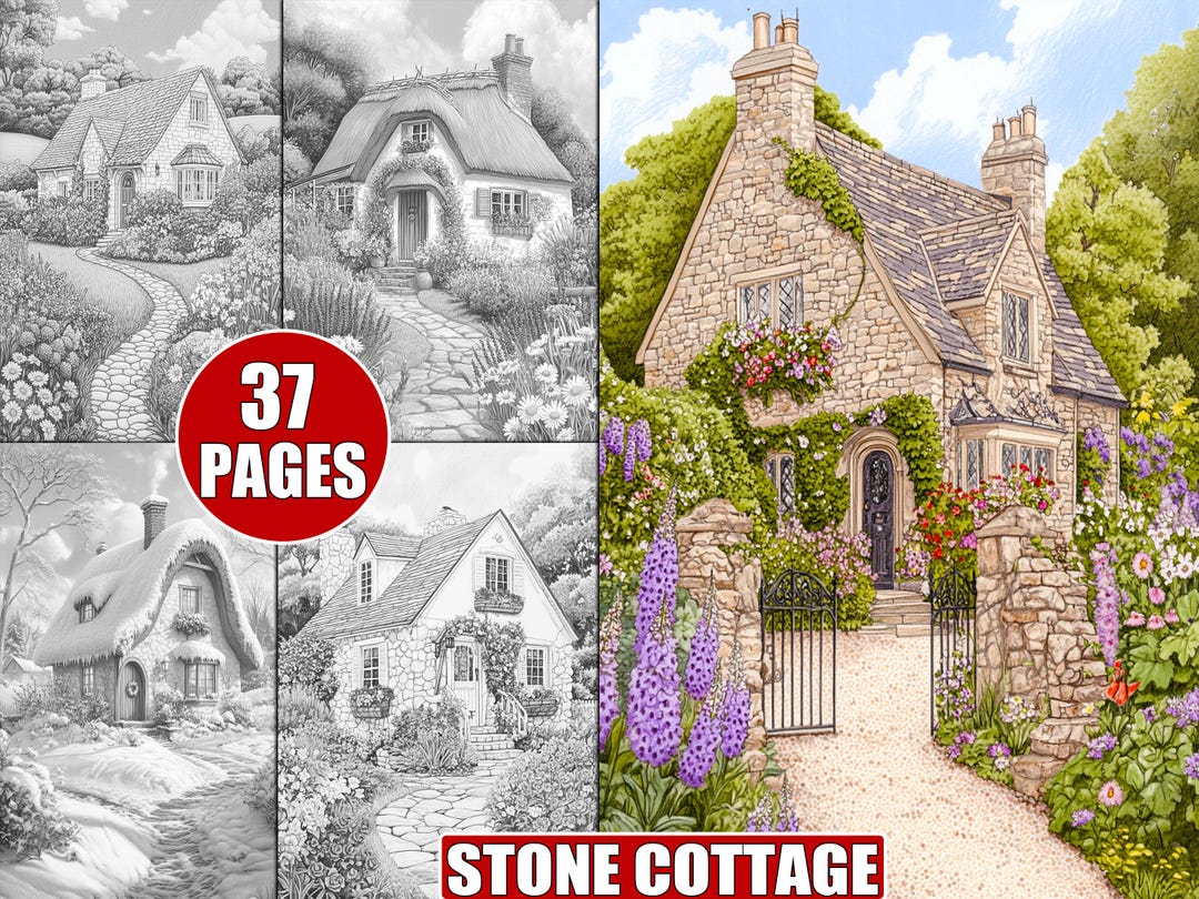 Stone Cottage Coloring Pages: 37 Rustic Countryside Scenes (printable ...