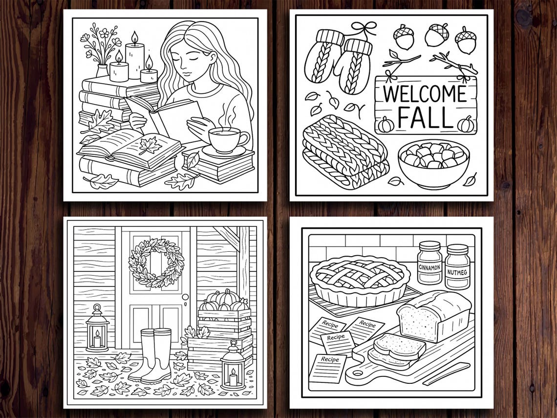 Autumn Coloring Pages: Pumpkins, Sweaters, Leaves (PDF Download) - Etsy