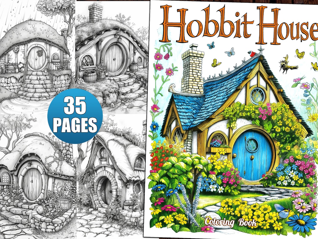 35 Hobbit House Coloring Pages - Cottage & Garden Grayscale Scenes for ...