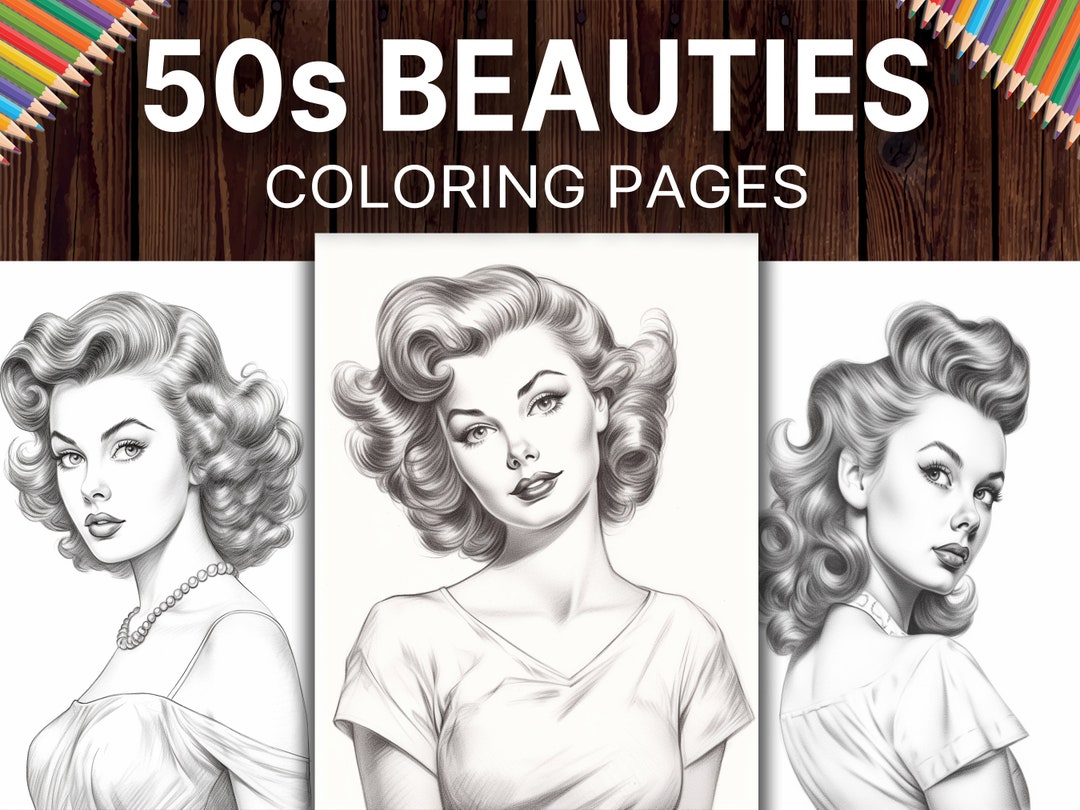 1950s Pin-up Girls Coloring Book: Vintage Portrait Pages (digital ...