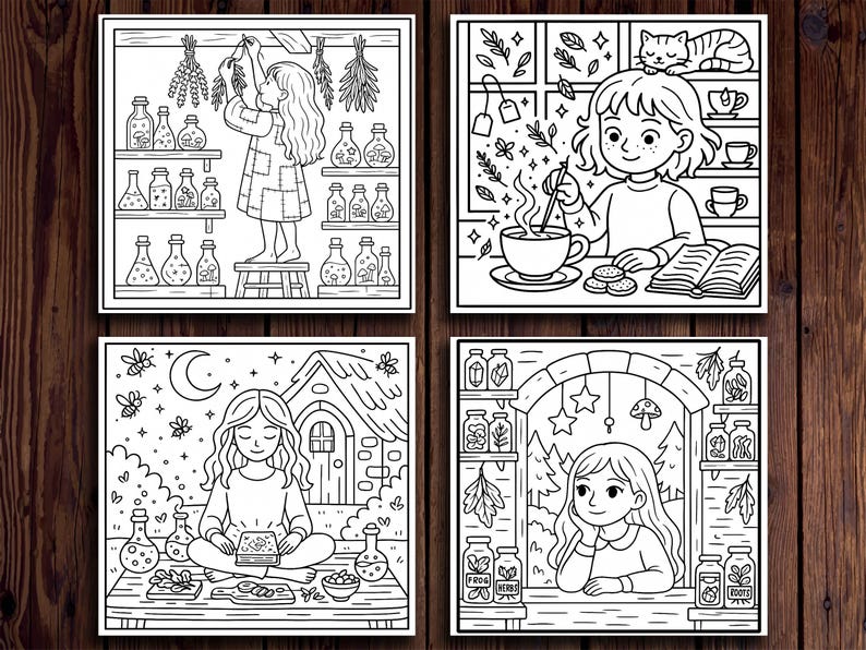 Cottagecore Witch Coloring Pages: Cozy Forest & Potions (PDF ...