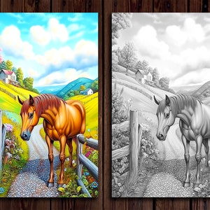 42 Printable Rural Town Coloring Pages in Grayscale for Adults, Quaint ...