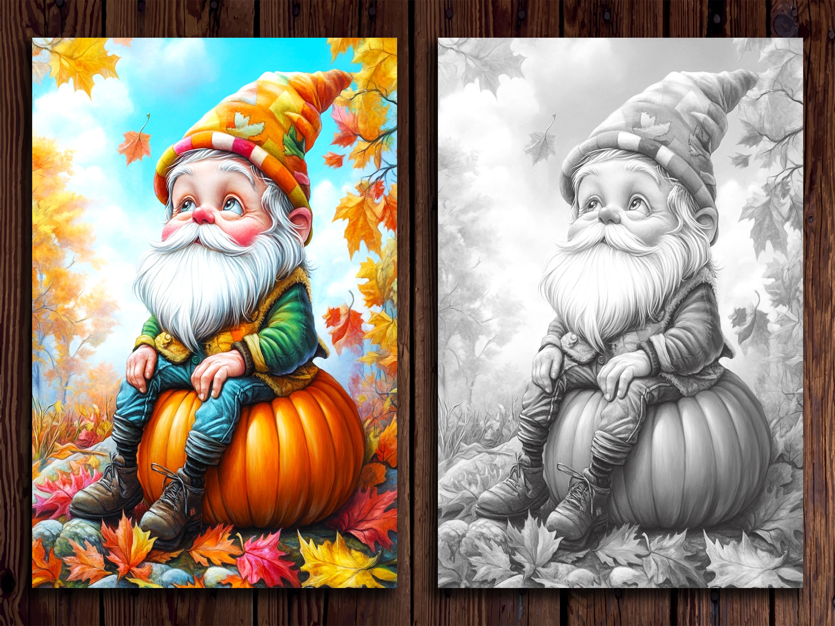 Autumn Gnomes Coloring Pages: 40 Grayscale Illustrations (printable ...
