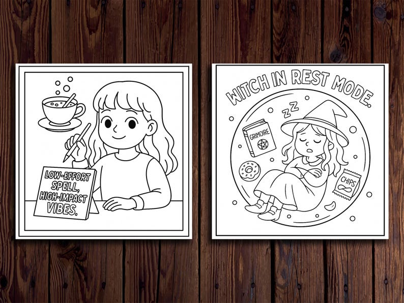 Witchy Coloring Pages: Cozy Modern Witch, Crystals & Tea (digital ...