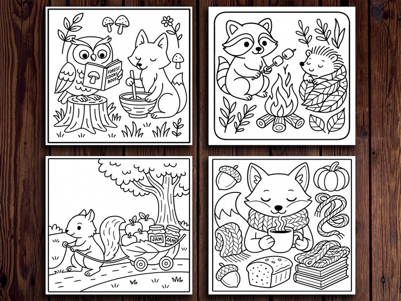 Autumn Animals Picnic Coloring Pages: 20 Cozy Woodland Prints (digital ...