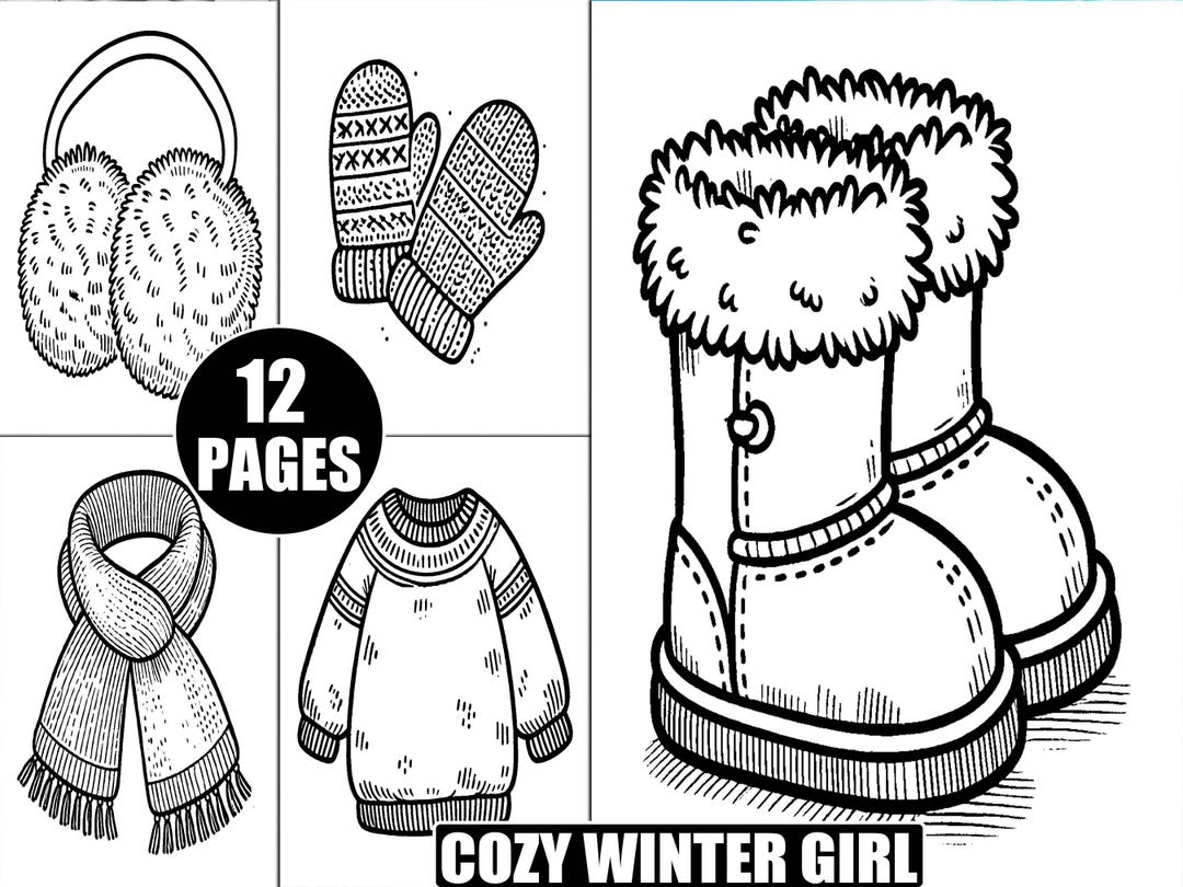 Cozy Winter Girl Coloring Pages | 12 Bold and Easy Designs for Adults ...