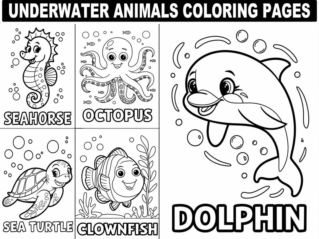Underwater Animals Coloring Pages: Fun Ocean Life Designs (digital ...