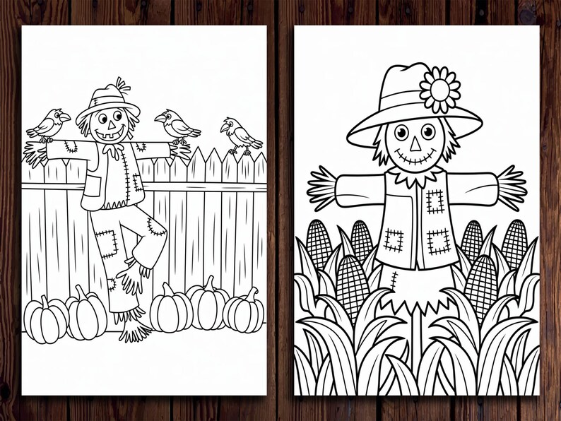 Scarecrow Coloring Pages: Fall Harvest Fun for Kids (digital Download ...