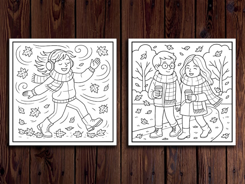 Cozy Autumn Coloring Pages: Fall Scenes Printable (digital Download) - Etsy