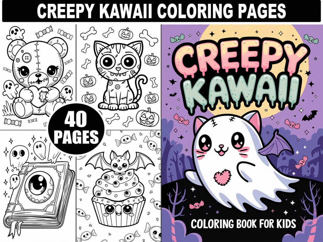Creepy Kawaii Coloring Pages | 40 Cute and Spooky Designs for Kids and ...