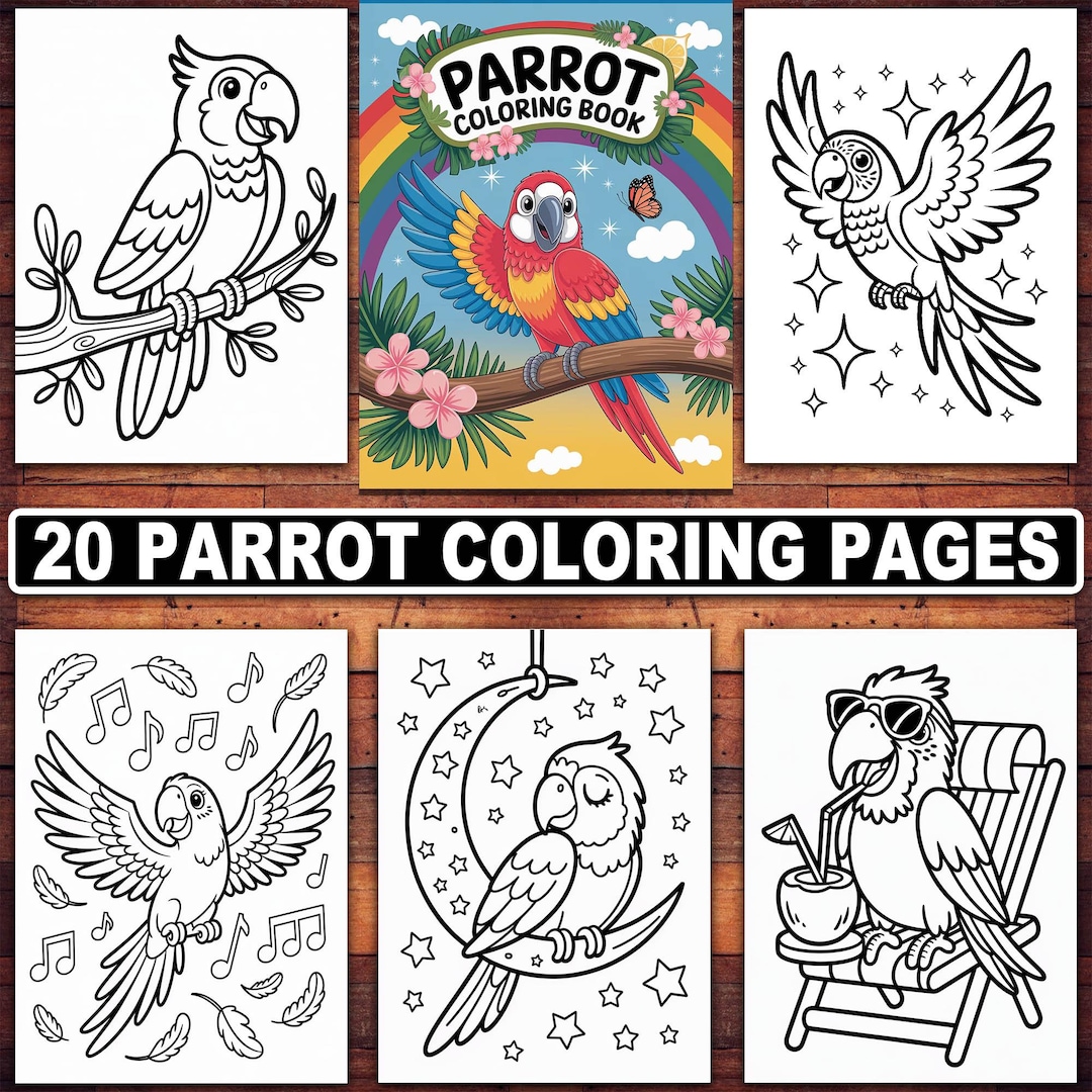 20 Parrot Coloring Pages | Printable Tropical Bird Coloring Book With ...