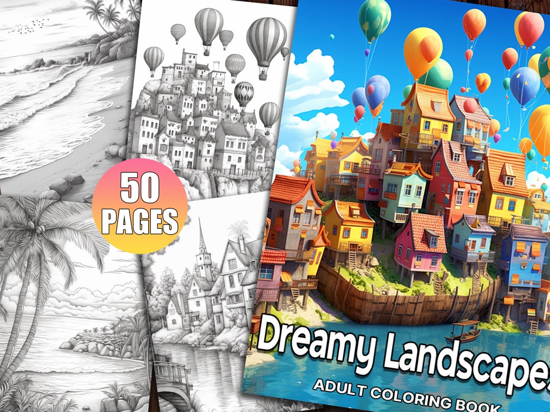50 Dreamy Landscapes Coloring Pages for Adults: Stress Relief ...