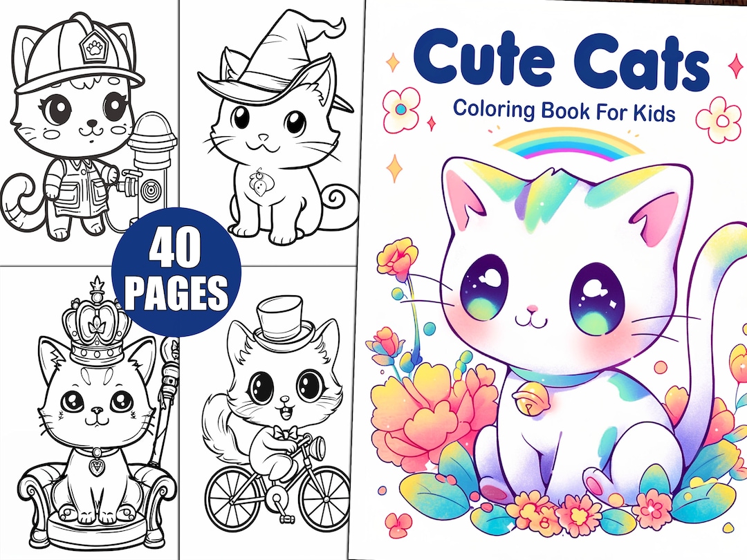 Cute Cats Coloring Pages for Kids - Adorable Kitten Digital Download ...