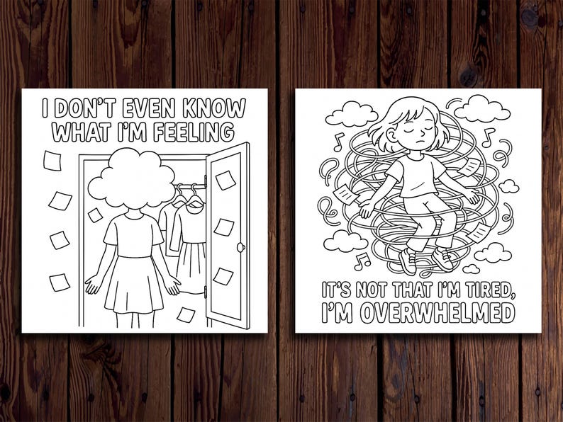 Overthinking Club Coloring Pages: Mental Health Illustrations (digital ...