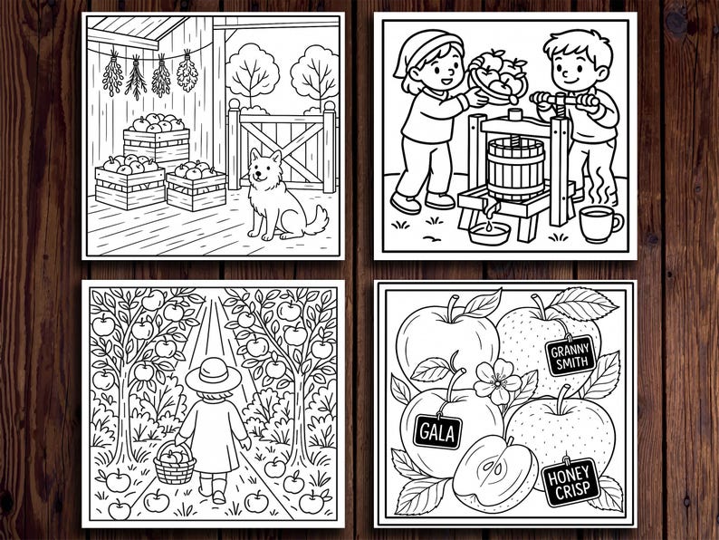 Apple Orchard Coloring Pages: Cozy Autumn Farm Fun (printable Download ...