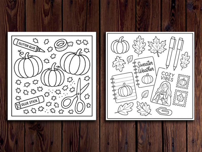 Autumn Coloring Pages: Pumpkins, Sweaters, Leaves (PDF Download) - Etsy