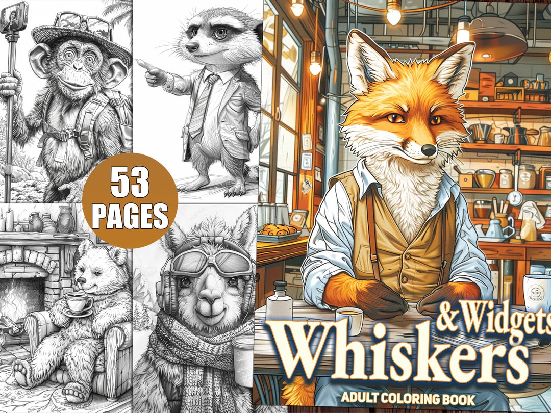 Whiskers & Widgets Coloring Pages for Adults, Animal Doing Modern Day ...