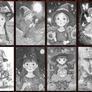 35 Printable Cute Little Witch Coloring Pages in Grayscale for Adults ...