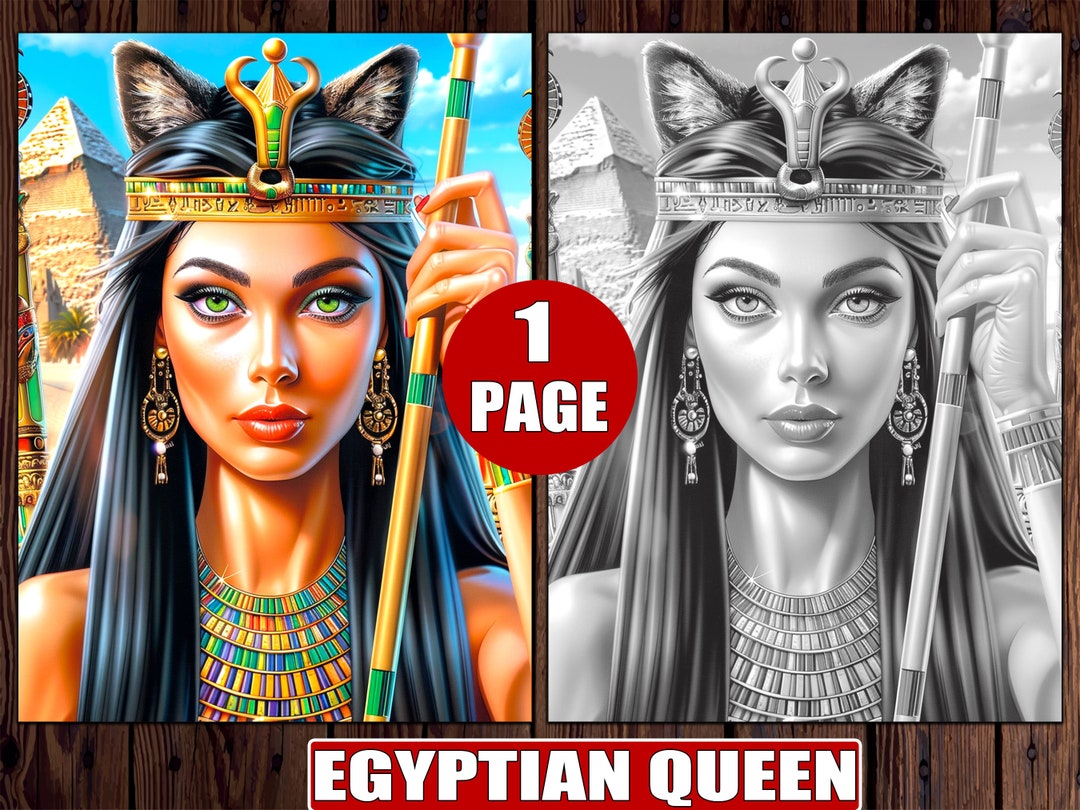 Printable Egyptian Queen Coloring Page in Grayscale for Adults ...