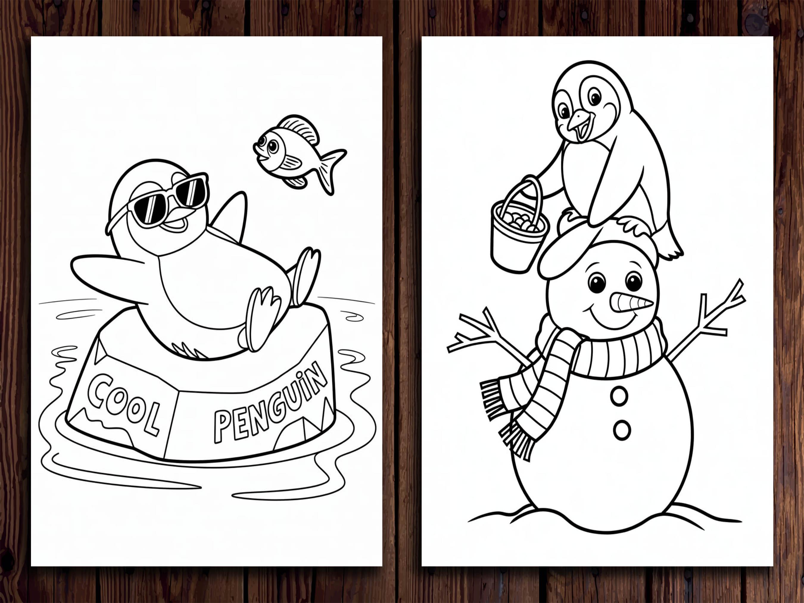 Penguin Coloring Pages: Winter Arctic Animals for Kids (digital ...