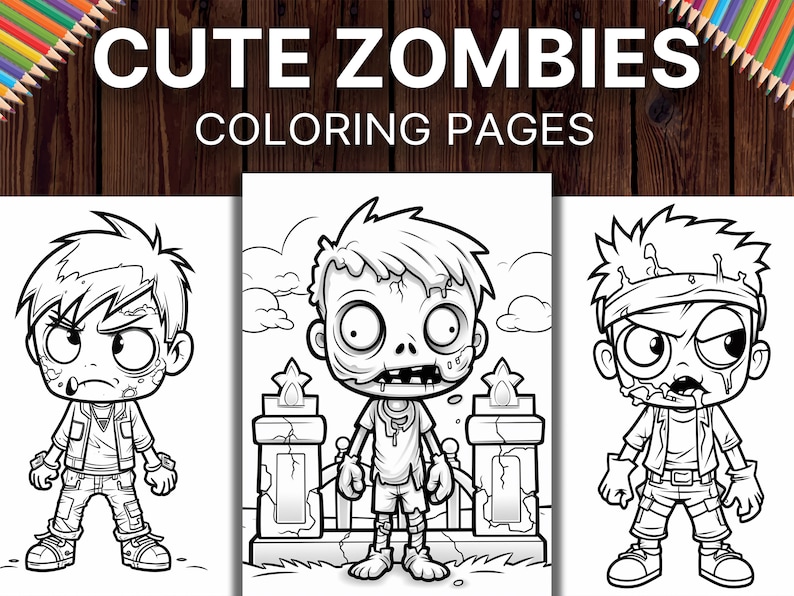 50 Cute Zombies Coloring Pages for Kids & Adults A Halloween - Etsy