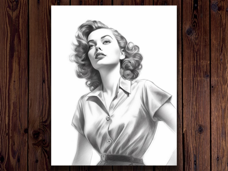 1950s Pin-up Girls Coloring Book: Vintage Portrait Pages (digital ...