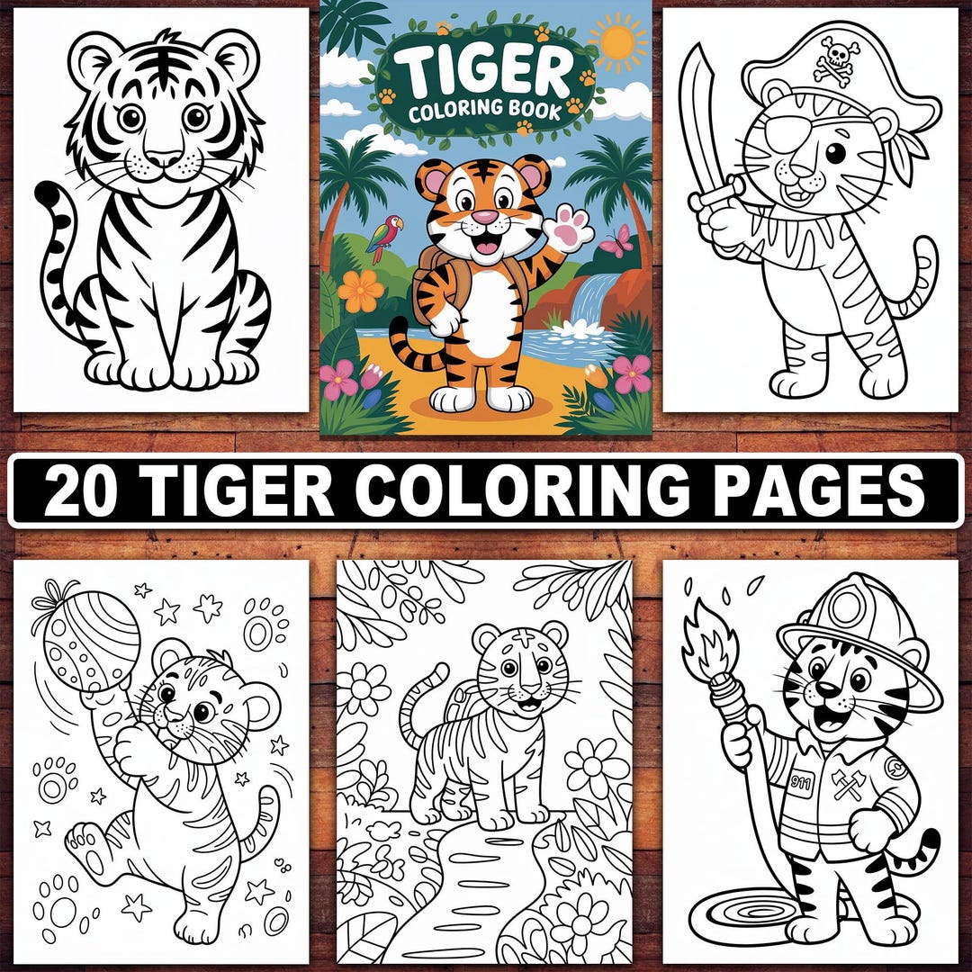 Tiger Coloring Book for Kids | 20 Jungle Animal Pages (digital Download ...