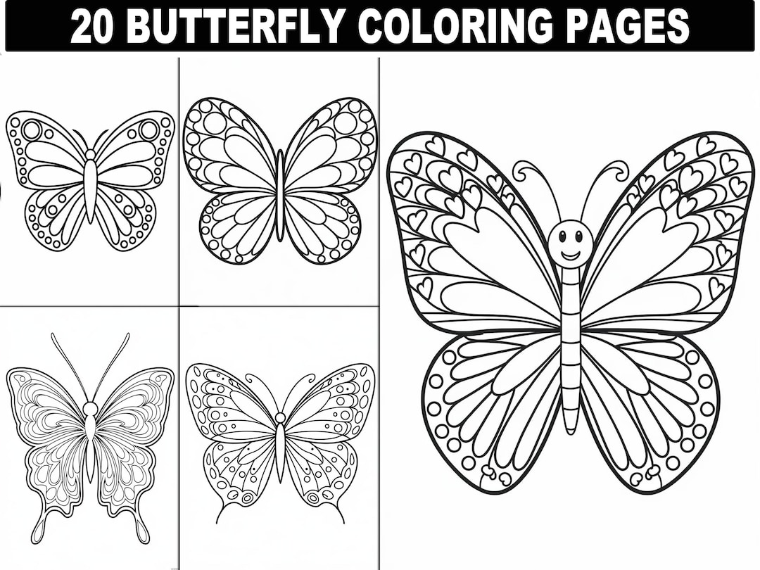 Butterfly Coloring Pages: 20 Fun Insect Illustrations (digital Download ...