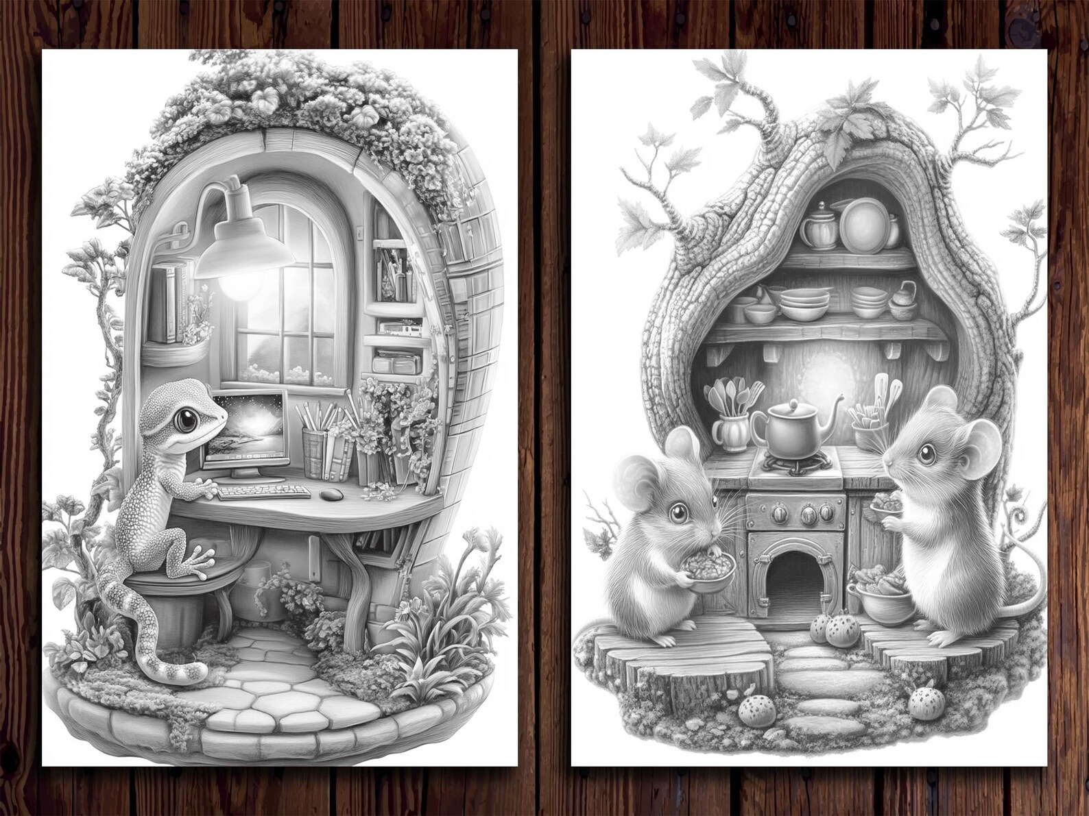 Animal Homes Coloring Pages, Whimsical Nature Scenes (PDF Pattern) - Etsy