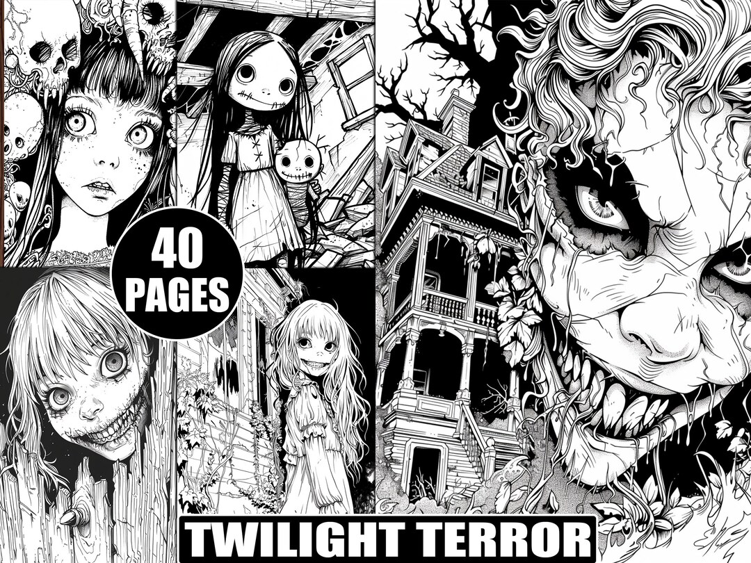 Twilight Terror Coloring Pages for Adults | Printable Grayscale Fantasy ...