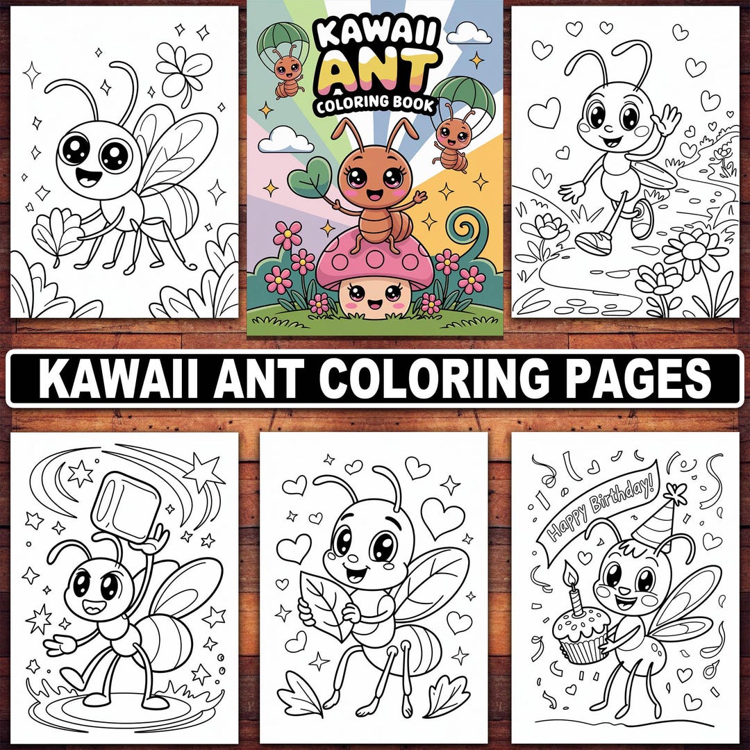 Kawaii Ant Coloring Pages for Kids & Adults | 20 Cute Chibi Cartoon ...