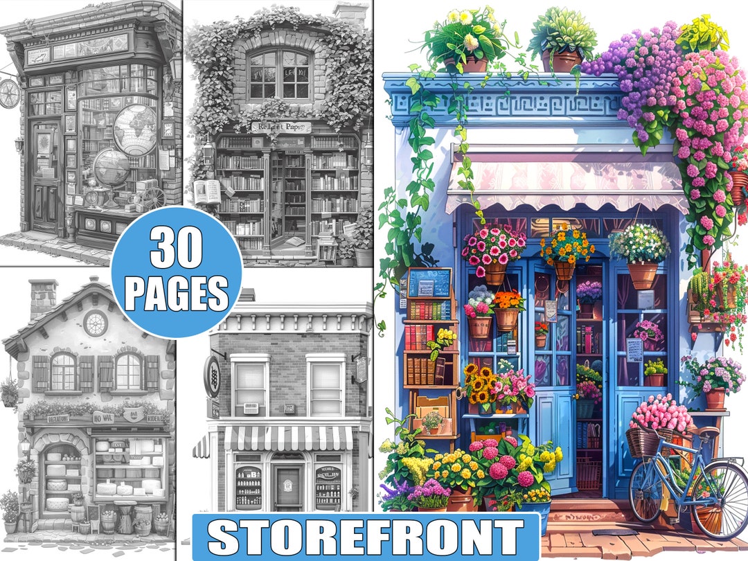 Storefront Coloring Pages for Adults, Isometric Cozy House Coloring ...