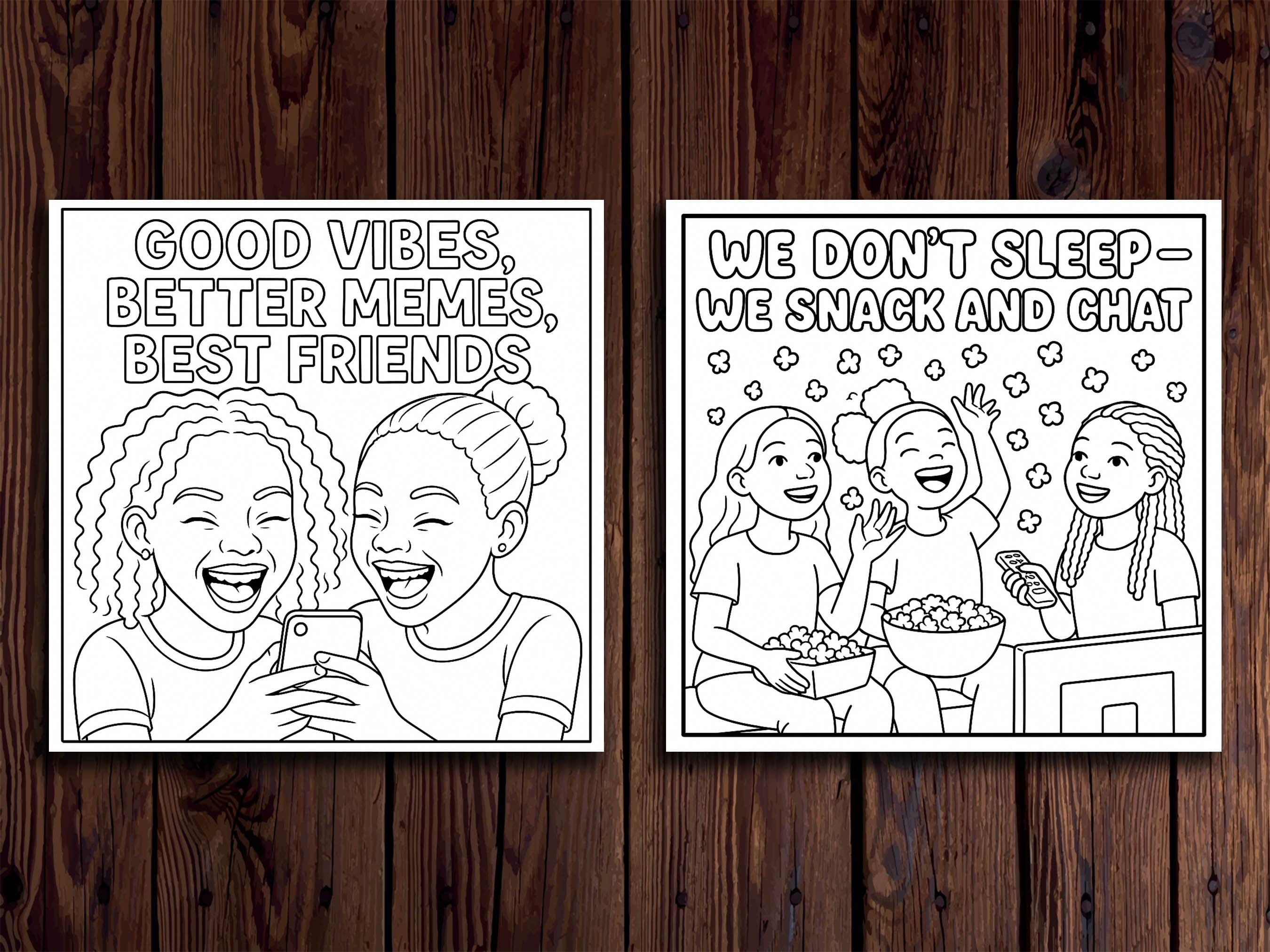 Black Girl Sleepover Coloring Pages: Sisterhood BFF Printable (PDF ...