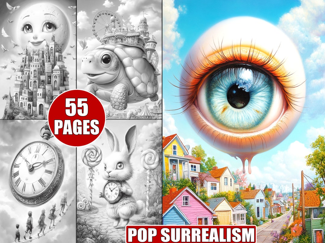 Pop Surrealism Coloring Pages: Grayscale Art for Adults (printable PDF ...