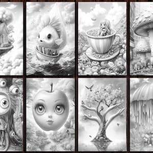 Pop Surrealism Coloring Pages: Grayscale Art for Adults (printable PDF ...