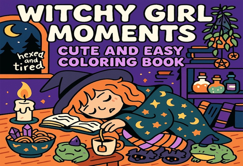 Witchy Coloring Pages: Cozy Modern Witch, Crystals & Tea (digital ...