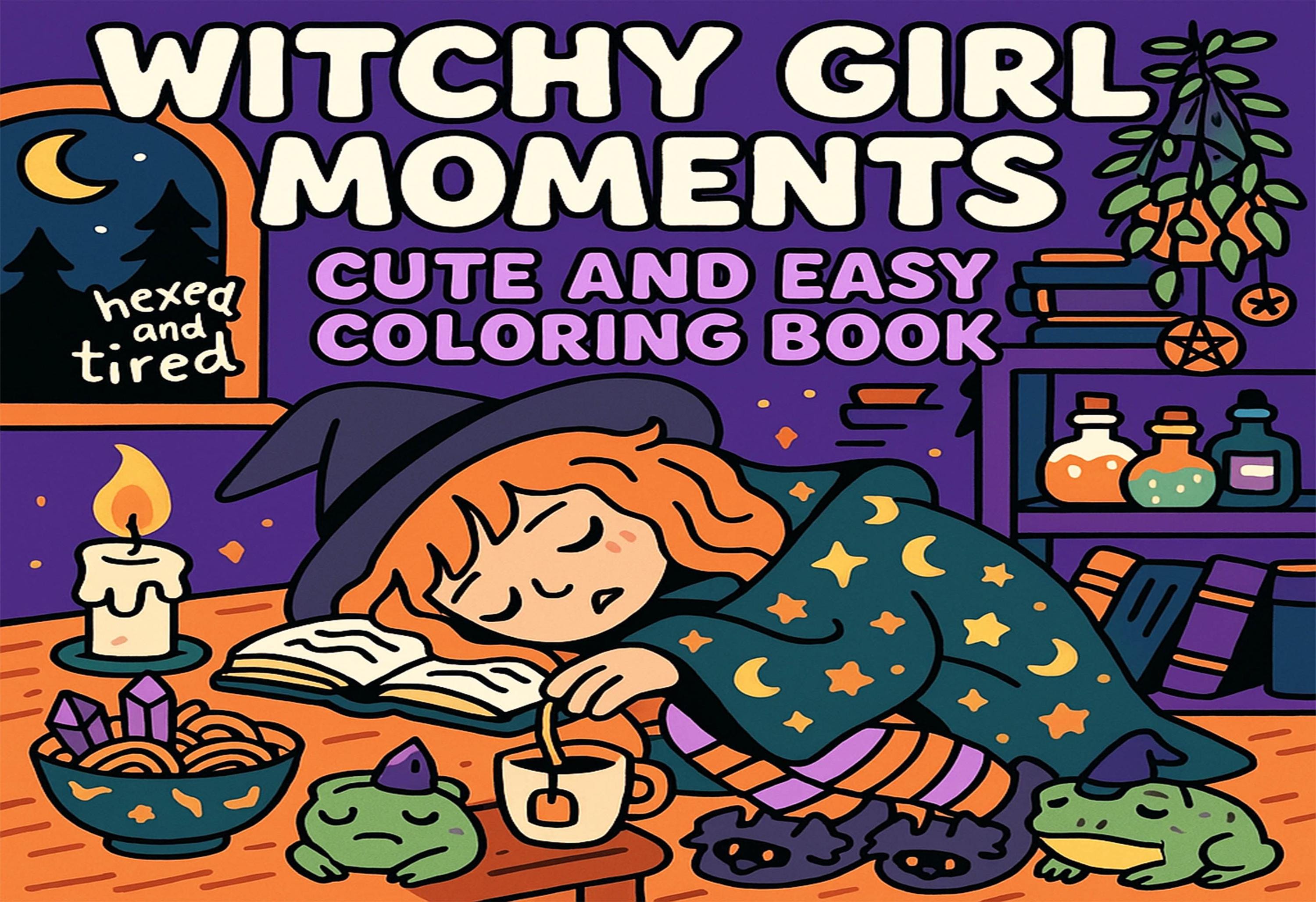 Witchy Coloring Pages: Cozy Modern Witch, Crystals & Tea (digital ...