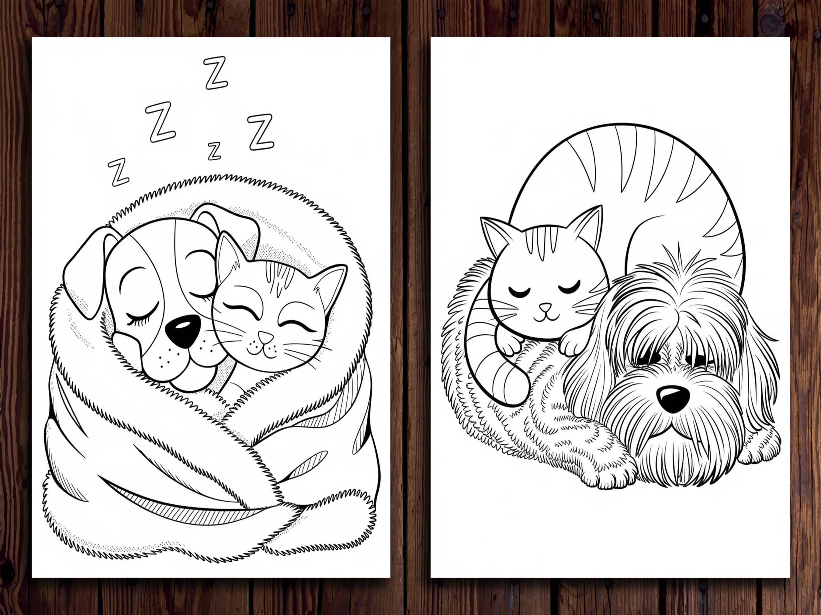 Dog and Cat Coloring Pages: 20 Fun Pet Designs for Kids (digital ...