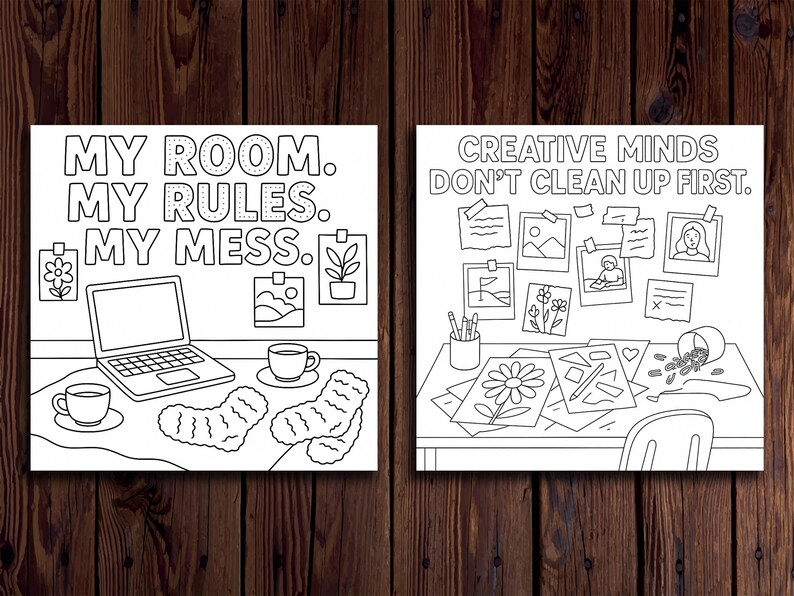 Messy Room Coloring Pages: Cluttered Room Chaos Art (digital Download ...