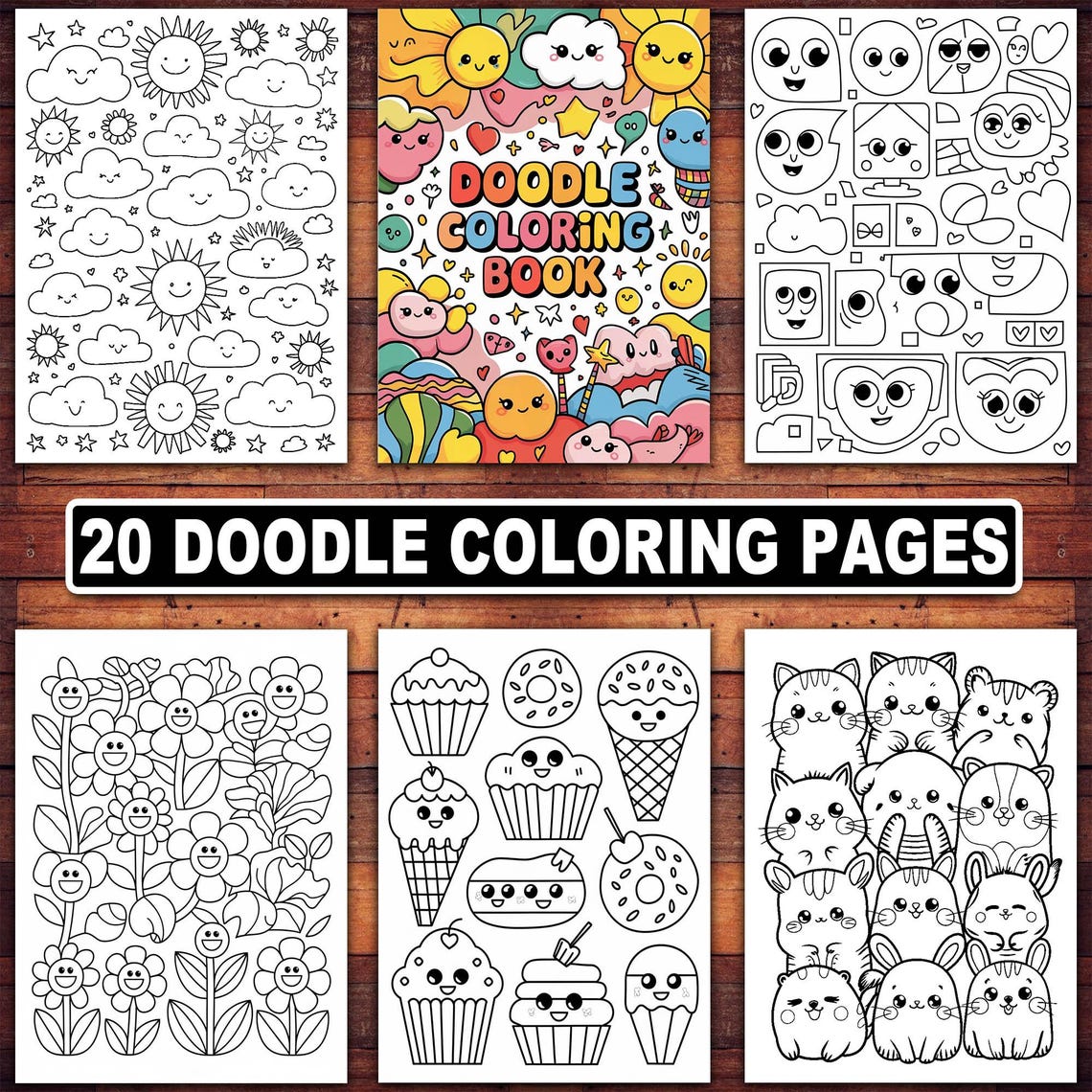 Doodle Coloring Pages: 20 Whimsical Designs for Stress Relief (digital ...