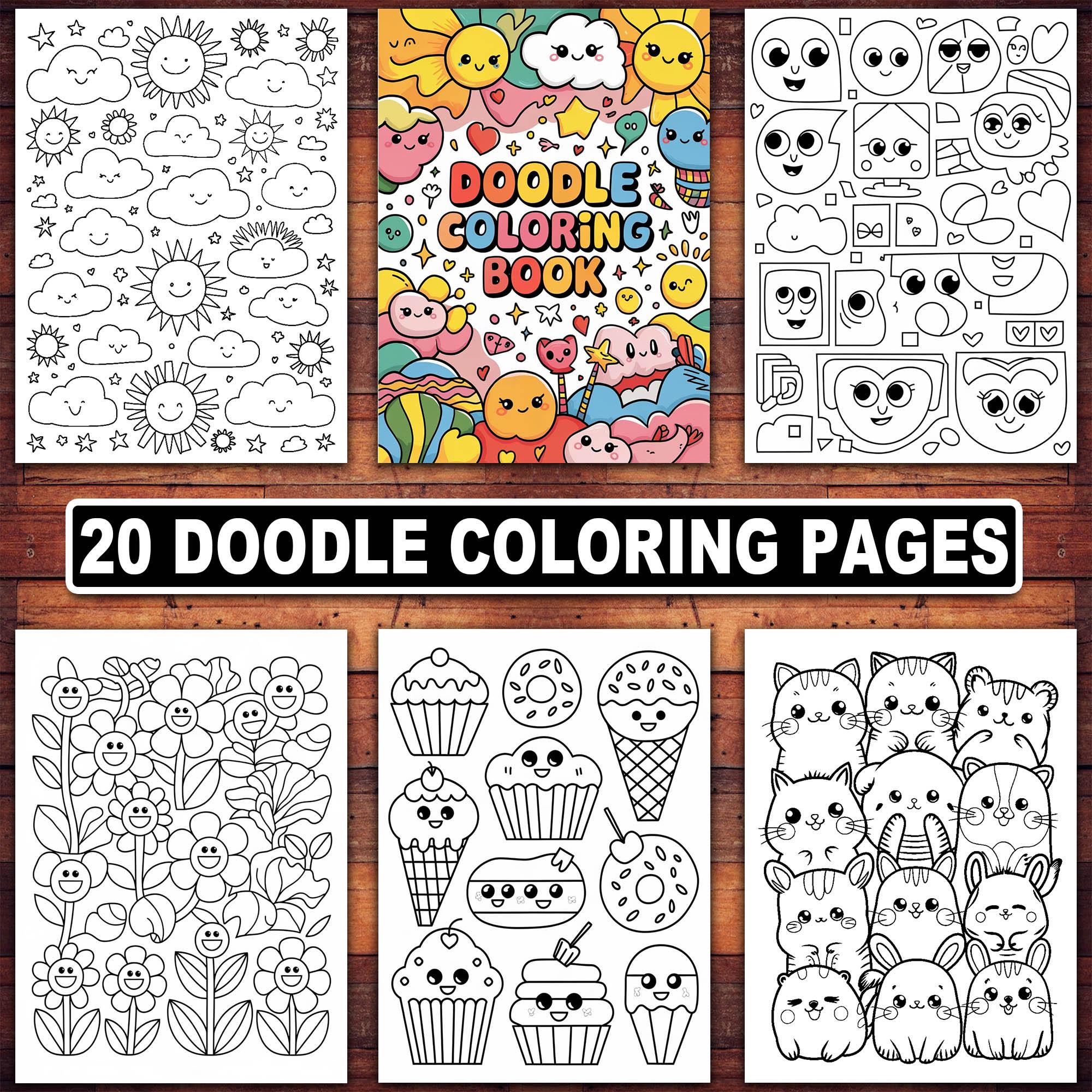 Doodle Coloring Pages: 20 Whimsical Designs for Stress Relief (digital ...