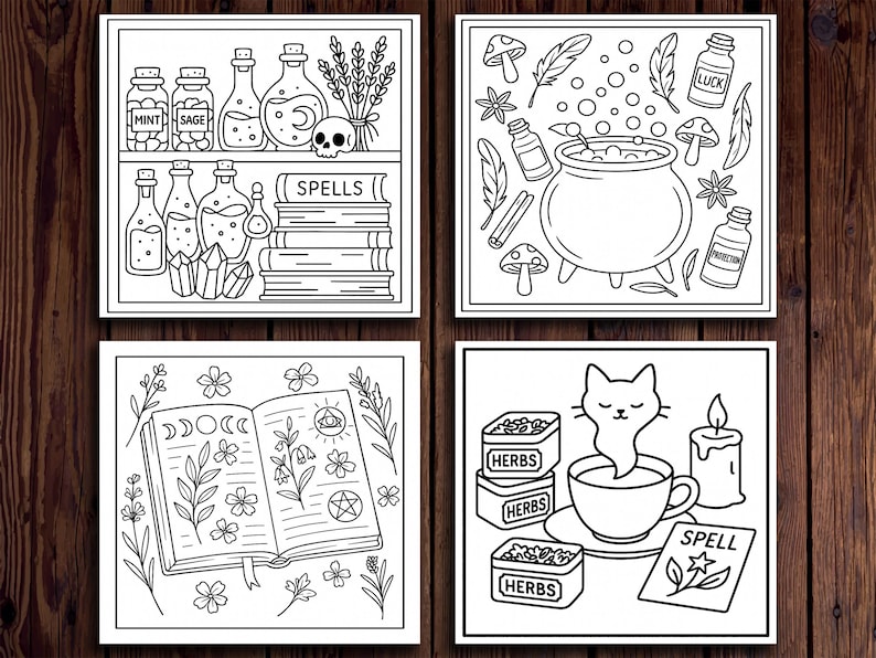 Witch Coloring Pages | Cozy Witch Coloring Book | Printable Potions ...