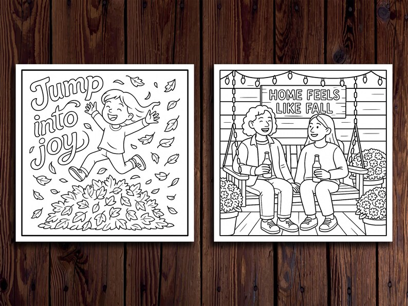 Cozy Autumn Coloring Pages: Fall Scenes Printable (digital Download) - Etsy