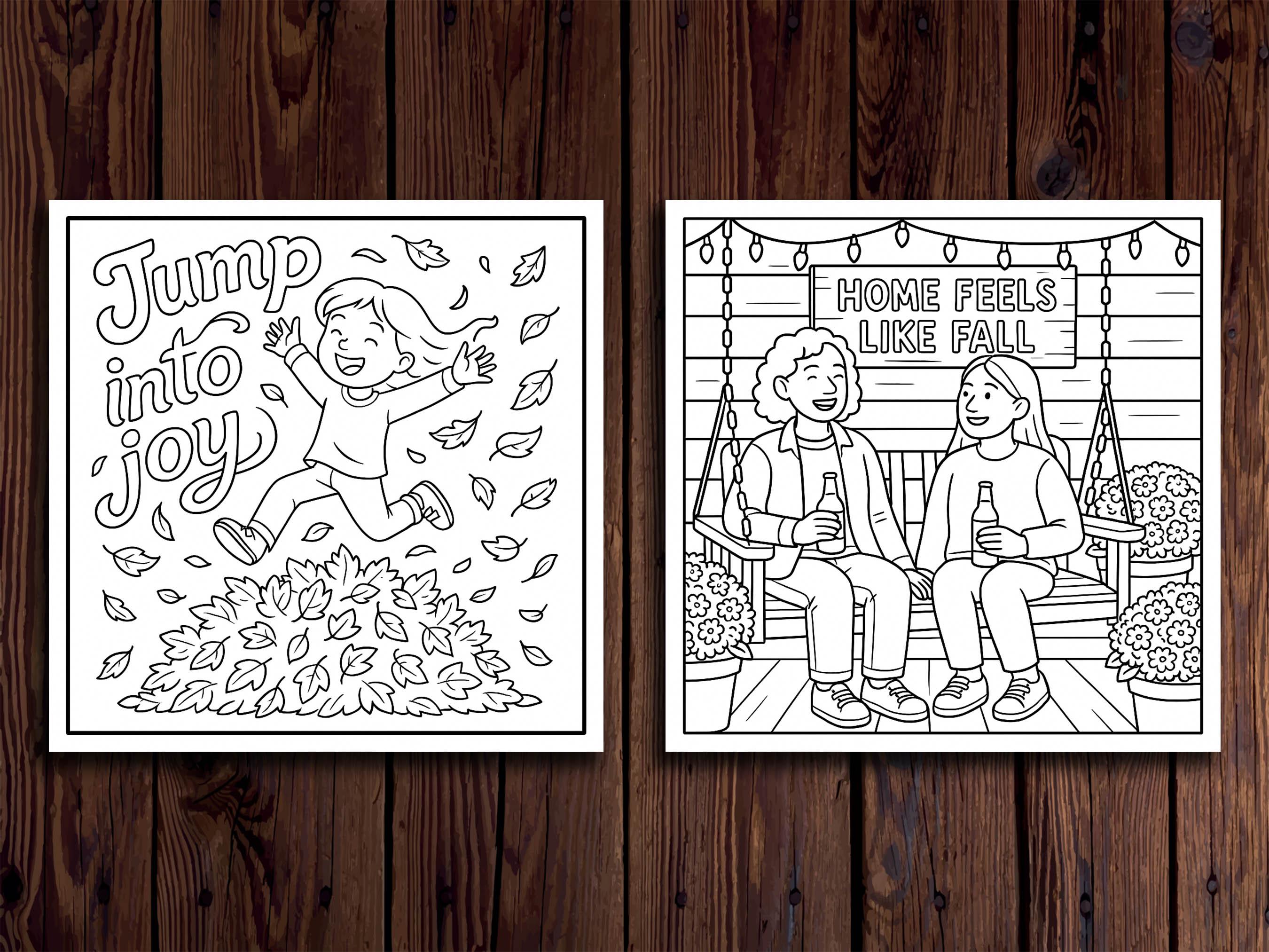 Cozy Autumn Coloring Pages: Fall Scenes Printable (digital Download) - Etsy
