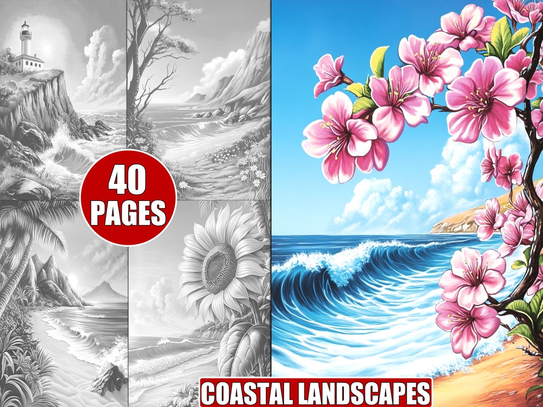 Coastal Landscapes Coloring Pages: Serene Ocean Views (printable ...