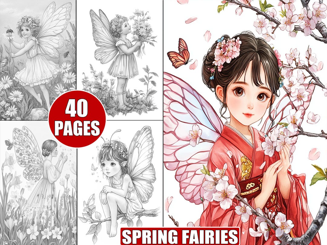 40 Printable Spring Fairies Coloring Pages in Grayscale for Adults ...