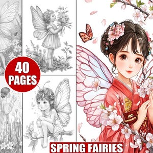 40 Printable Spring Fairies Coloring Pages in Grayscale for Adults ...