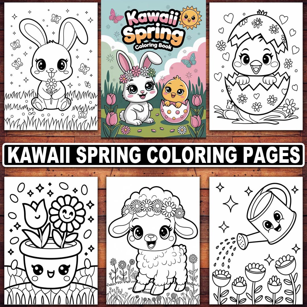 Kawaii Spring Coloring Pages Digital Download | 20 Cute and Cheerful ...